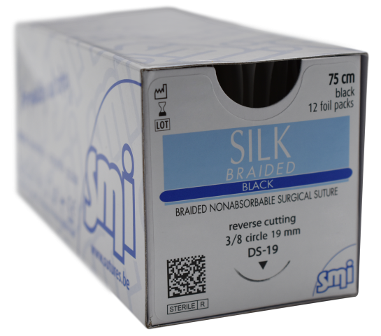 SMI SILK SUTURES 0 30MM NEEDLE 3/8 REVERSE CUTTING 75CM THREAD BLACK ...